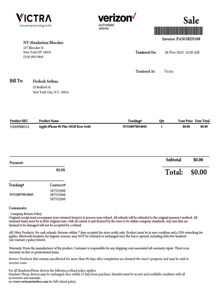 US Victra Verizon Wireless | PDF | I Phone | Receipt
