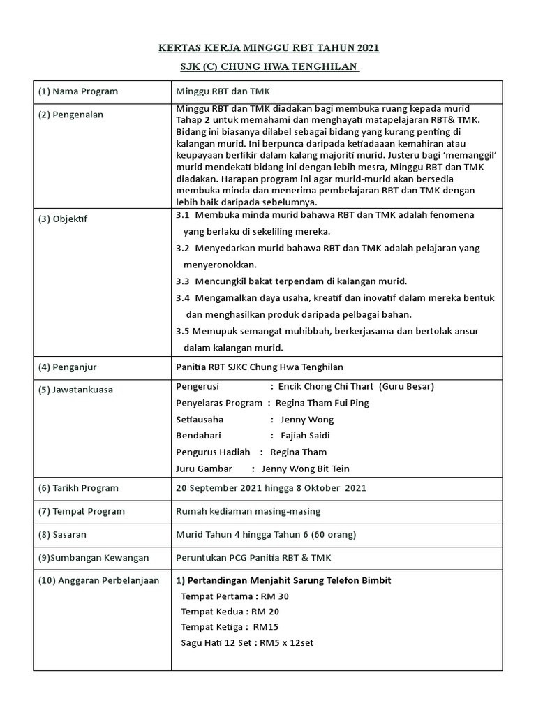 Kertas KERJA RBT 2021 | PDF