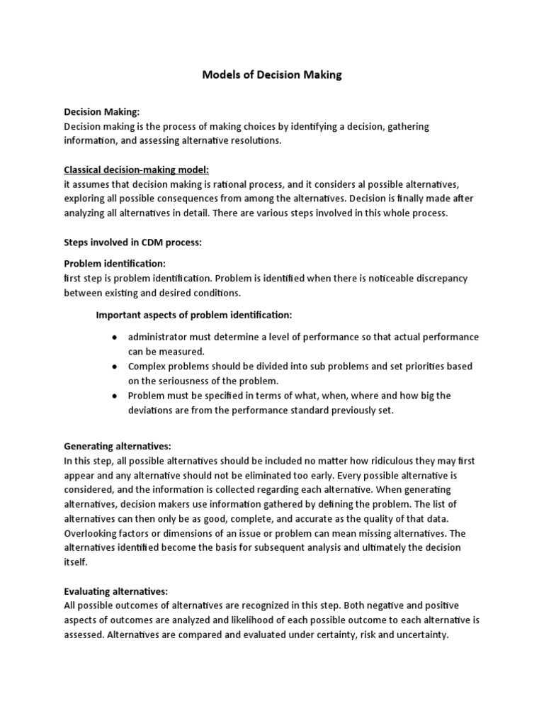 Models of Decision Making | PDF | Decision Making | Rationality