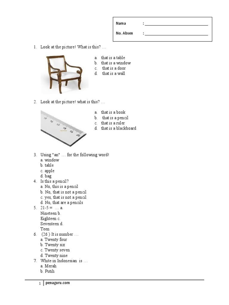 Soal Bahasa Inggris Kelas 3 SD1 | PDF