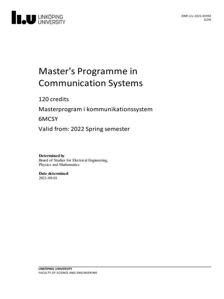 Syllabus Master's Programme in Communication Systems | PDF | Thesis ...