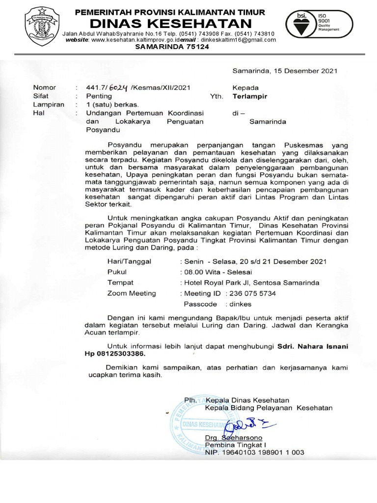 Surat Undangan Peserta Rakor Posyandu | PDF