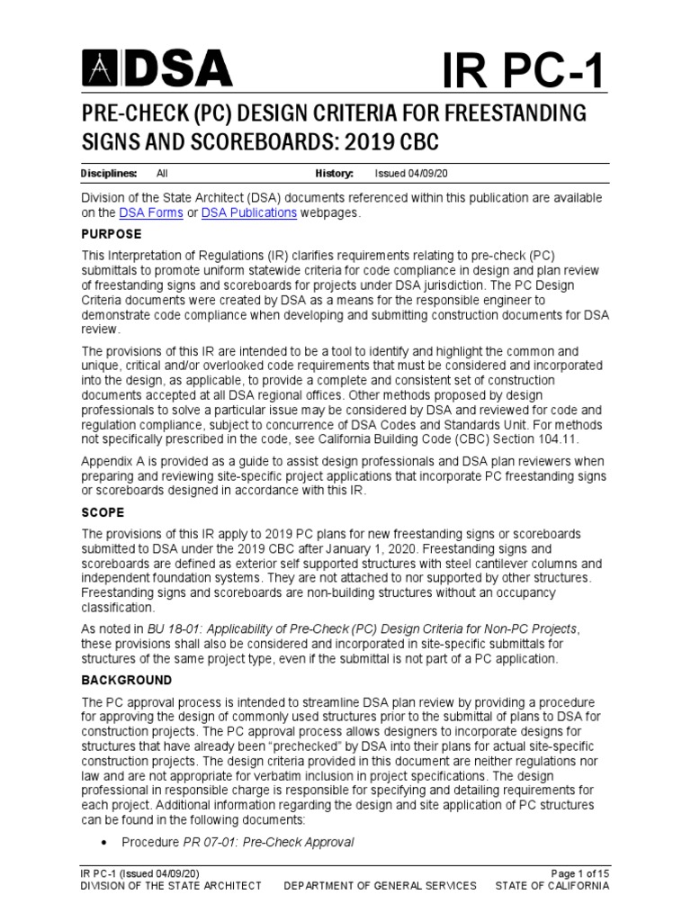 Ir Pc-1: Pre-Check (PC) Design Criteria For Freestanding Signs and ...