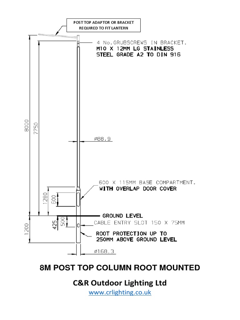 C&R Outdoor Lighting LTD: 8M Post Top Column Root Mounted | PDF ...