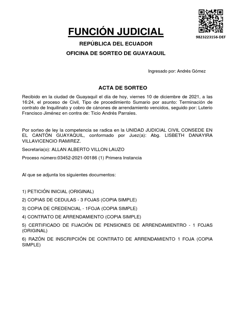 Ejemplo de Acta de Sorteo (Mandar A Completar La Demanda) | PDF