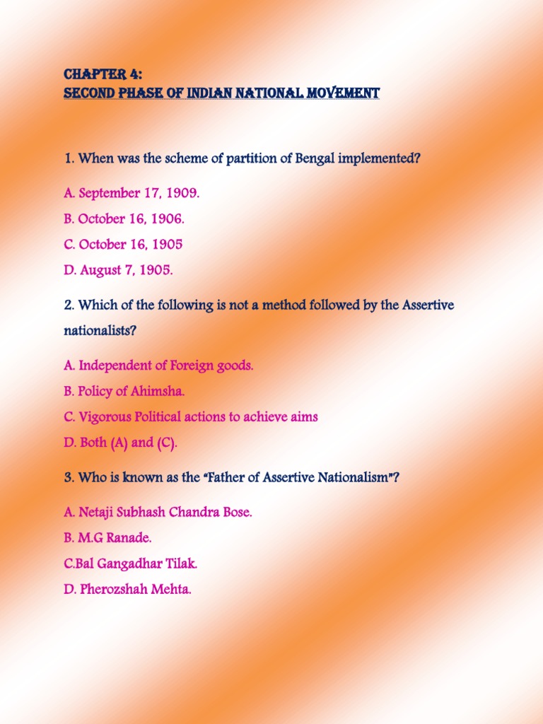 History Chapter 4 MCQ | PDF | Indian Independence Movement | British Raj