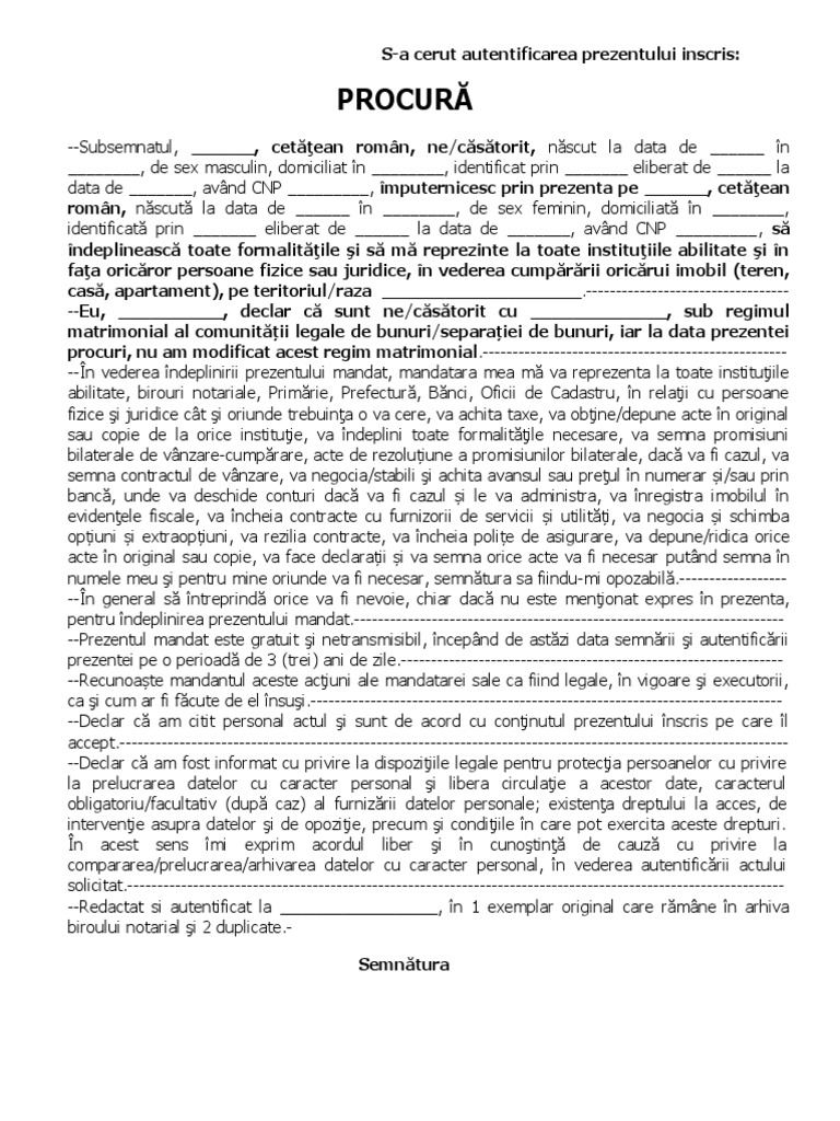 Procura Cumparare Imobil DRAFT | PDF
