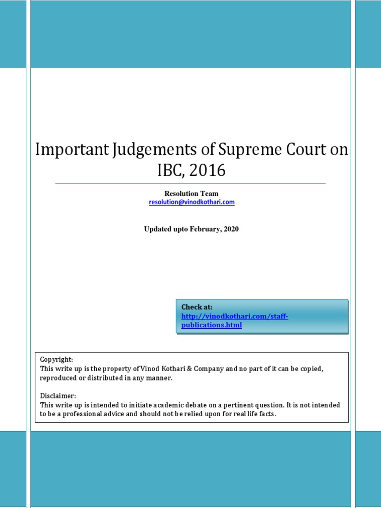 Supreme Court Ruling On IBC 1 | PDF | Bankruptcy | Judgment (Law)