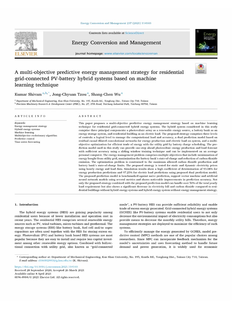 A Multi-Objective Predictive Energy Management Strategy For Residential Grid-Connected PV ...
