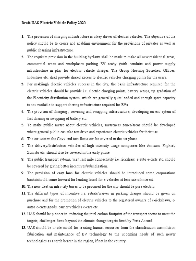 Revised Draft EV Policy | PDF | Electric Vehicle | Infrastructure