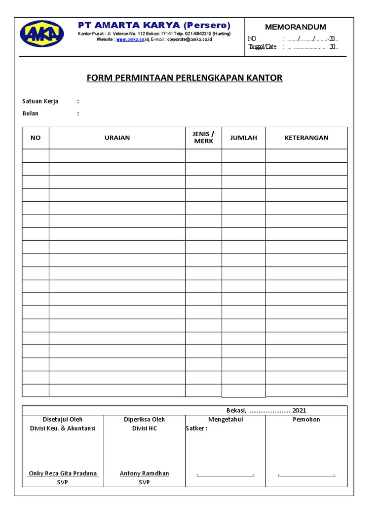 Permintaan Perlengkapan Kantor (ATK) | PDF