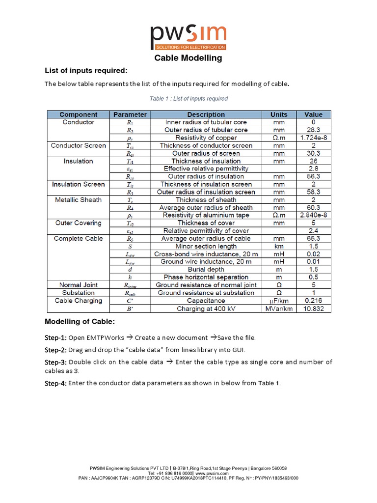 Cable Modelling List Of Inputs Required Pdf Double Click
