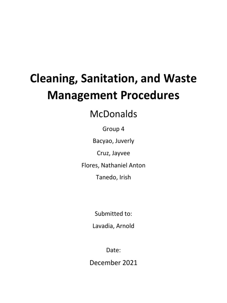 Cleaning Sanitation Procedures McDonalds Group | PDF | Secondary Sector ...