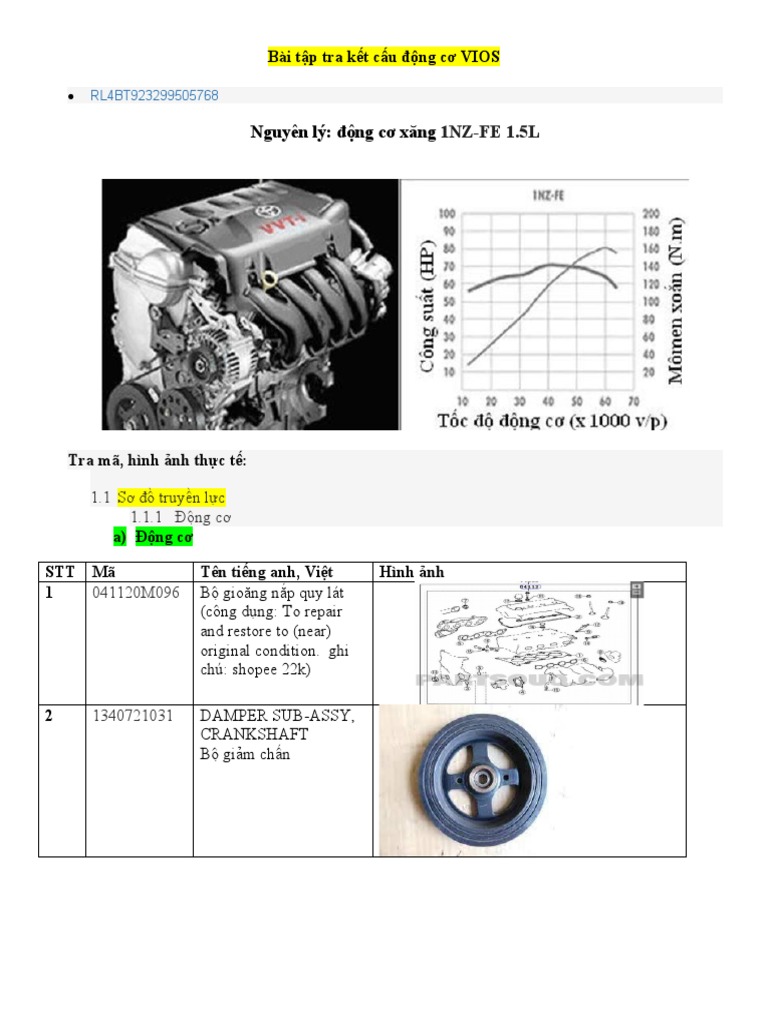 BT Tra KC Đ NG Cơ VIOS | PDF