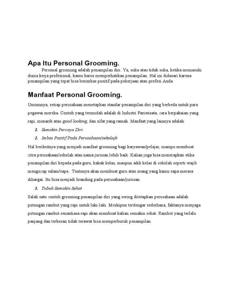Manfaat dan Contoh Personal Grooming | PDF | Karier & Perkembangan ...