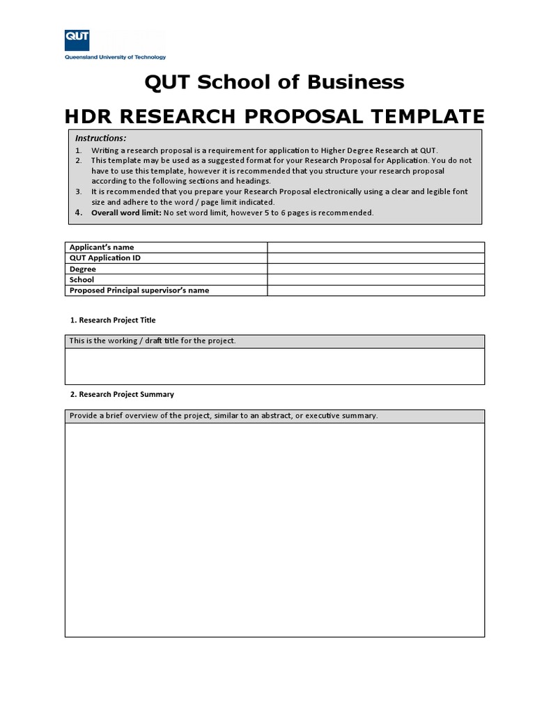 QUT School of Business HDR Research Proposal Template: Instructions ...