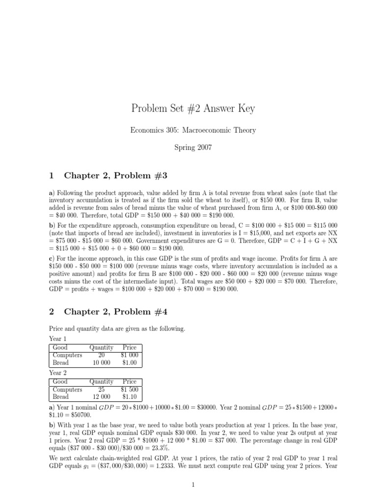 Problem Set 2 Answer Key Pdf Gross Domestic Product Social Science