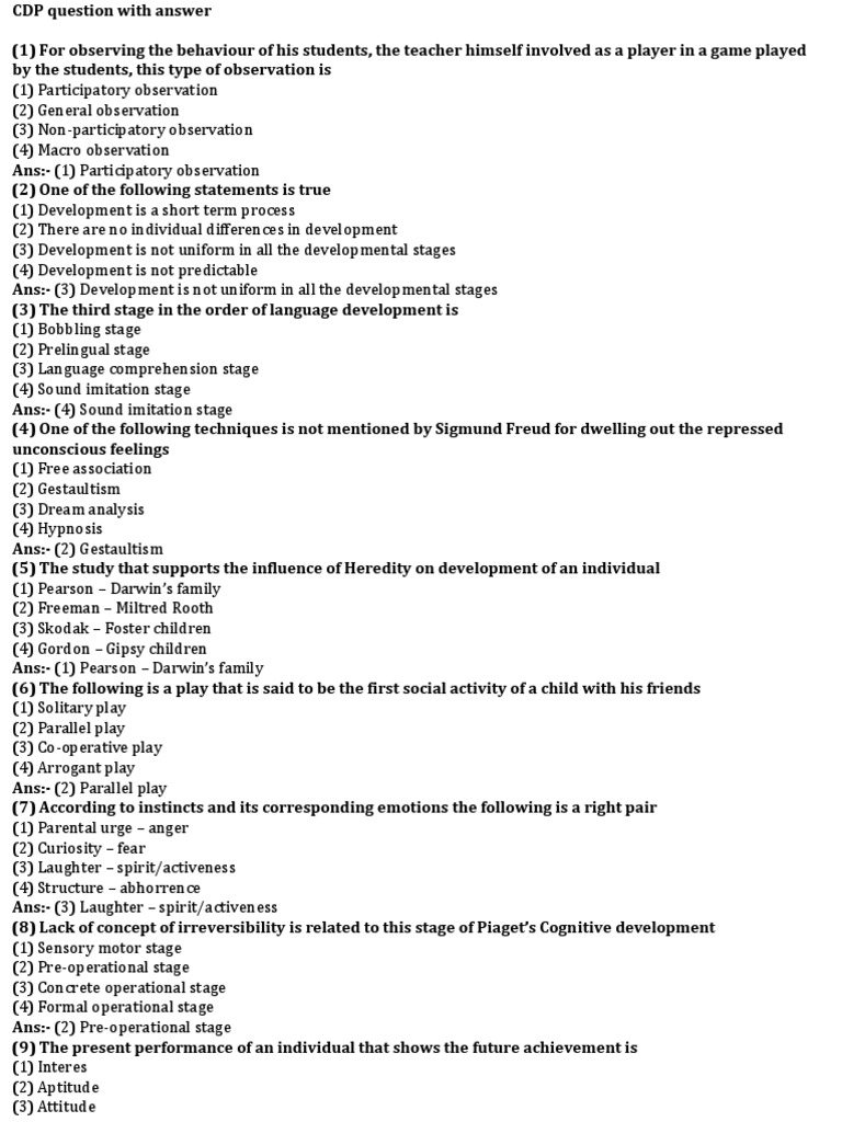 CDP Set 1 Question With Answer | PDF | Classical Conditioning ...