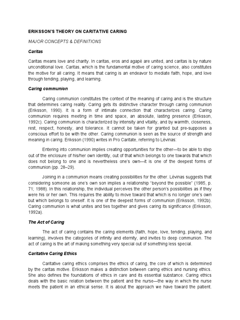 Caritative Caring: Eriksson's Theory Explained | PDF | Dignity | Love