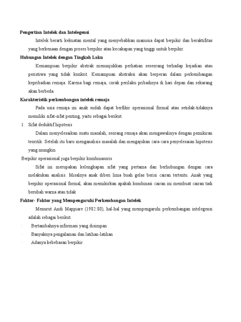 Pengertian Intelek Dan Intelegensi | PDF | Karier & Perkembangan ...