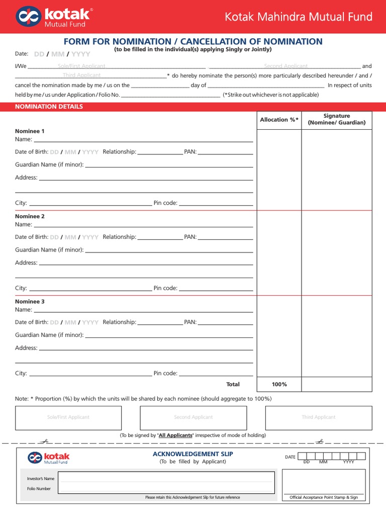 Kotak MF Nomination Form | PDF