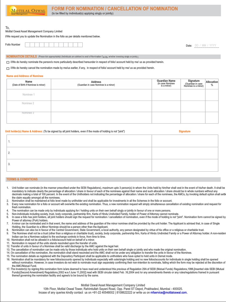 Form For Nomination / Cancellation of Nomination | PDF | Government ...