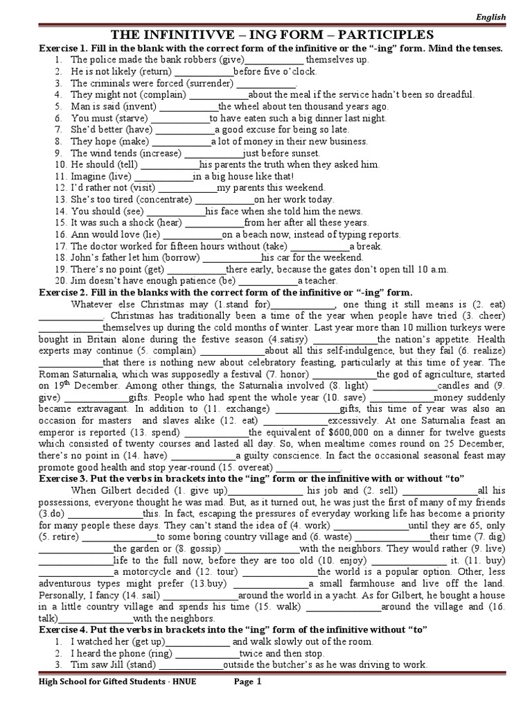 Infinitive and Ing Form Exercises | PDF