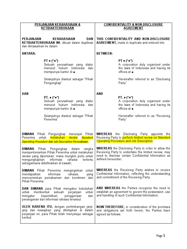 Draft NDA Bilingual | PDF