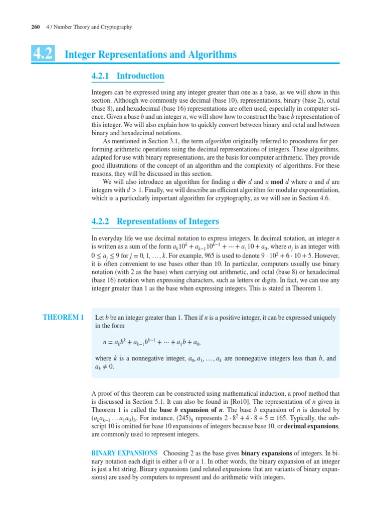Integer Representations And Algorithms 1 Finally We Will Describe An E Cient Algorithm For