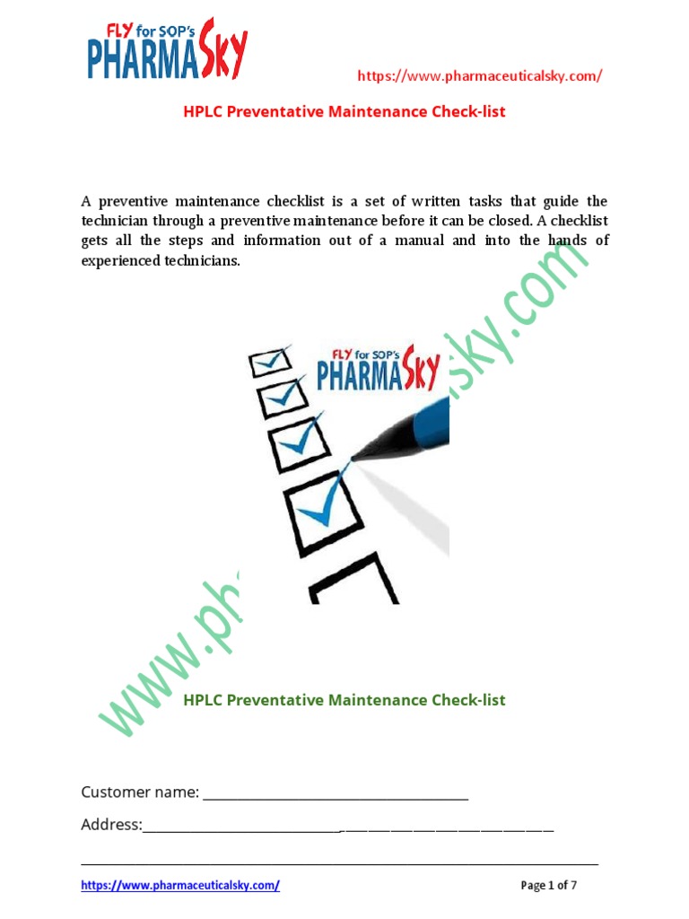 HPLC Preventative Maintenance Check-List | PDF | Valve | Pump
