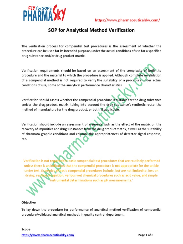 SOP For Analytical Method Verification | PDF | Verification And ...