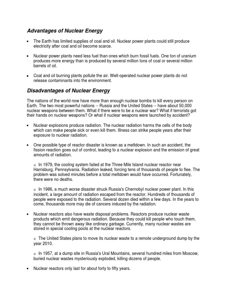 Advantages and Disadvantages of Nuclear Energy | PDF | Nuclear Reactor ...