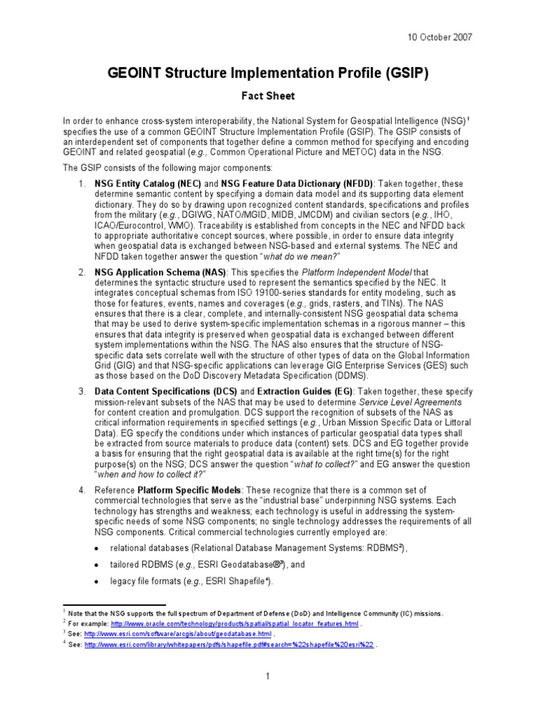 GEOINT Structure Implementation Profile (GSIP) : Fact Sheet | PDF ...