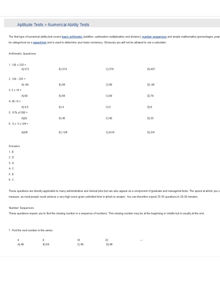Aptitude Tests | Numbers | Arithmetic
