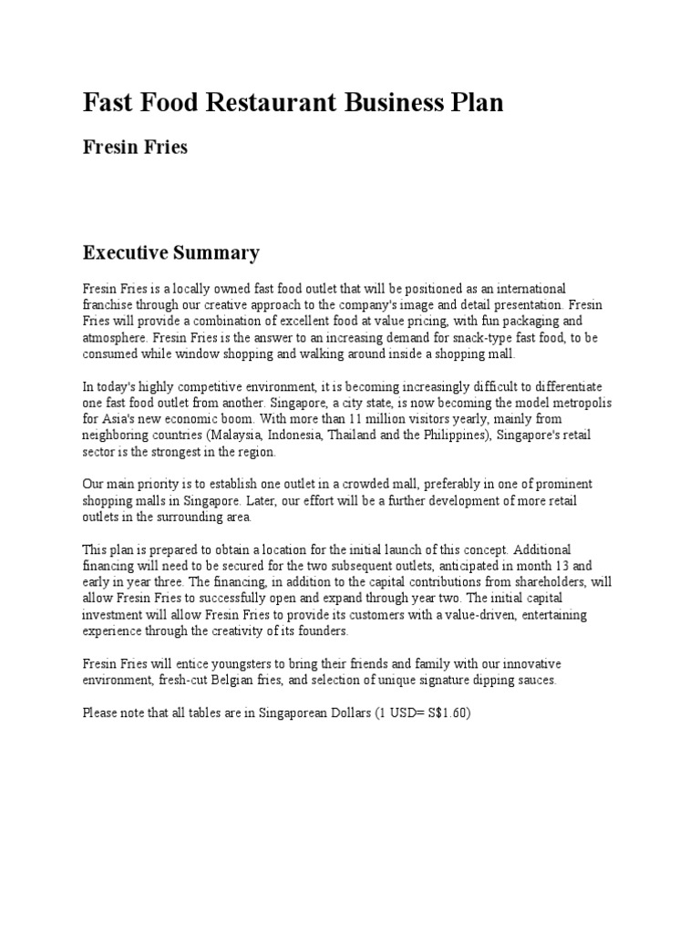 Fresin Fries Fast Food Business Plan | PDF | Fast Food | Balance Sheet