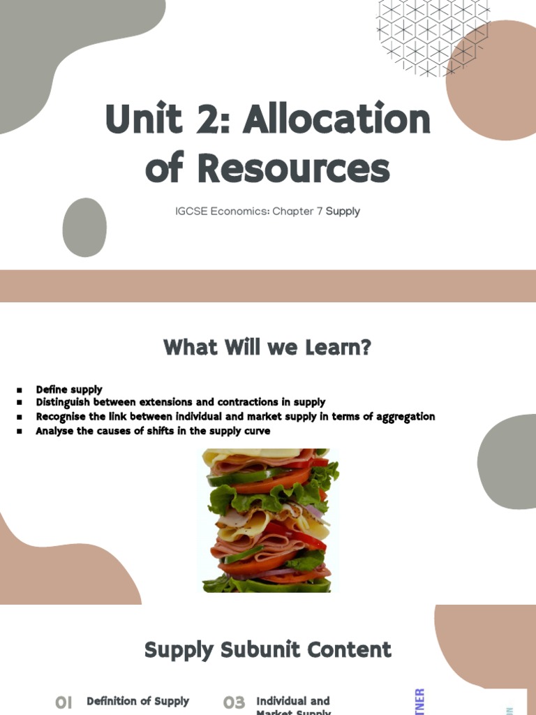 Unit 2: Allocation of Resources: IGCSE Economics: Chapter 7 Supply | PDF | Supply (Economics ...
