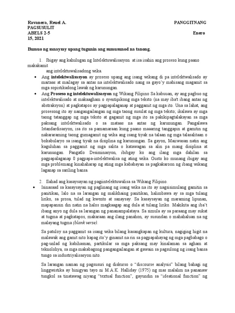 Panggitnang Pagsusulit - RAVANERA, REUEL A | PDF