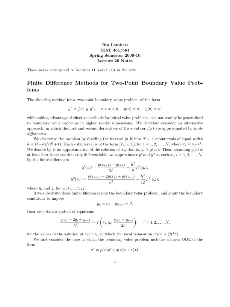 Finite Difference Methods For Two-Point Boundary Value Prob-Lems | PDF ...