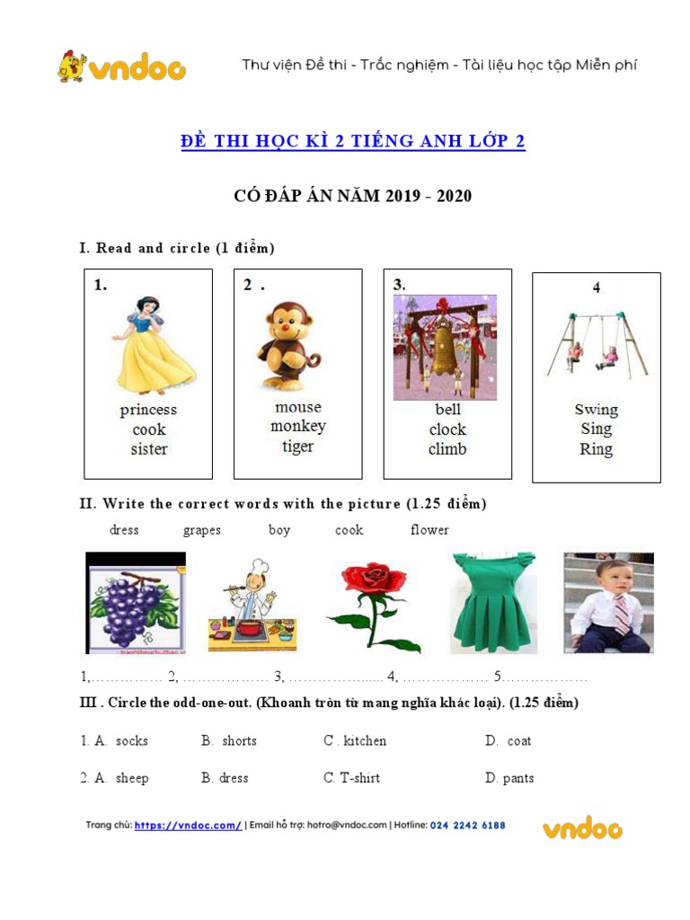 De On Thi Hoc Ki 2 Lop 2 Mon Tieng Anh Theo Chuong Trinh Family and Friends 2 | PDF