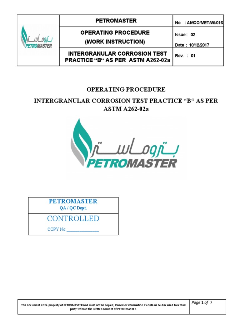 Controlled: Operating Procedure Intergranular Corrosion Test Practice ...