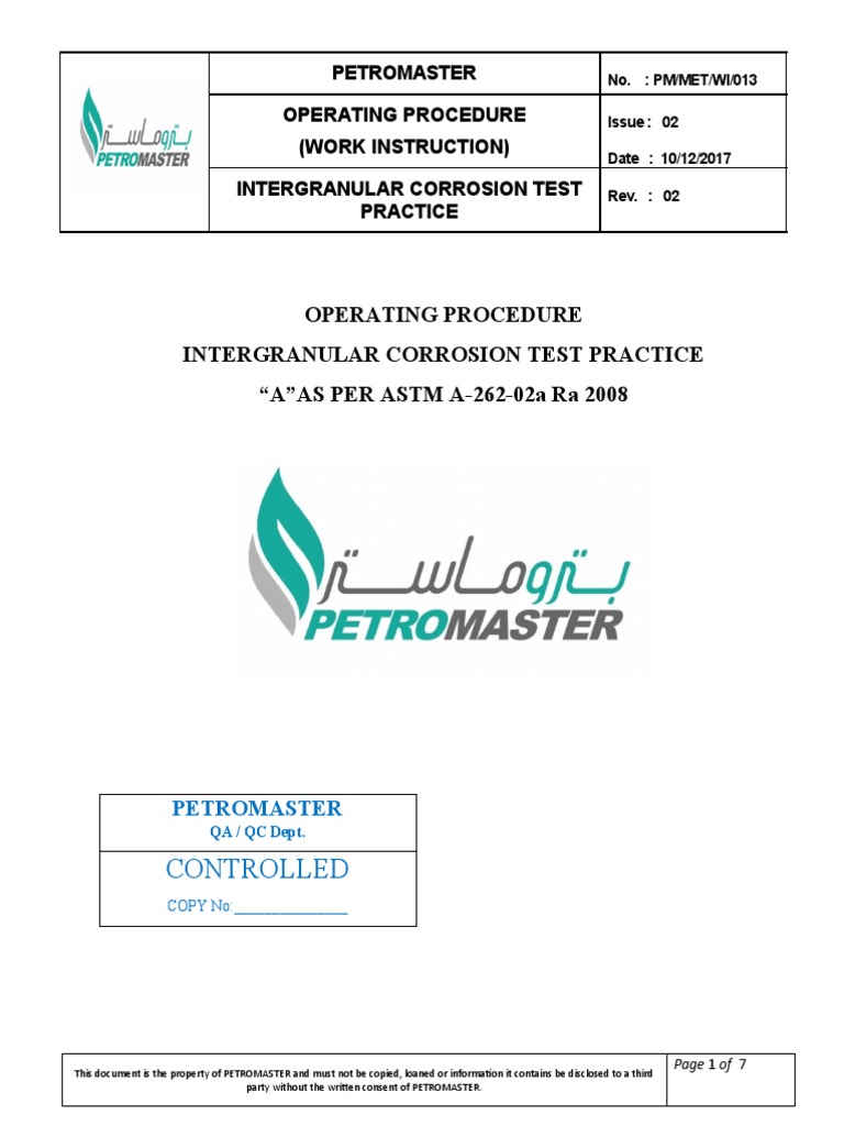 Controlled: Operating Procedure Intergranular Corrosion Test Practice ...