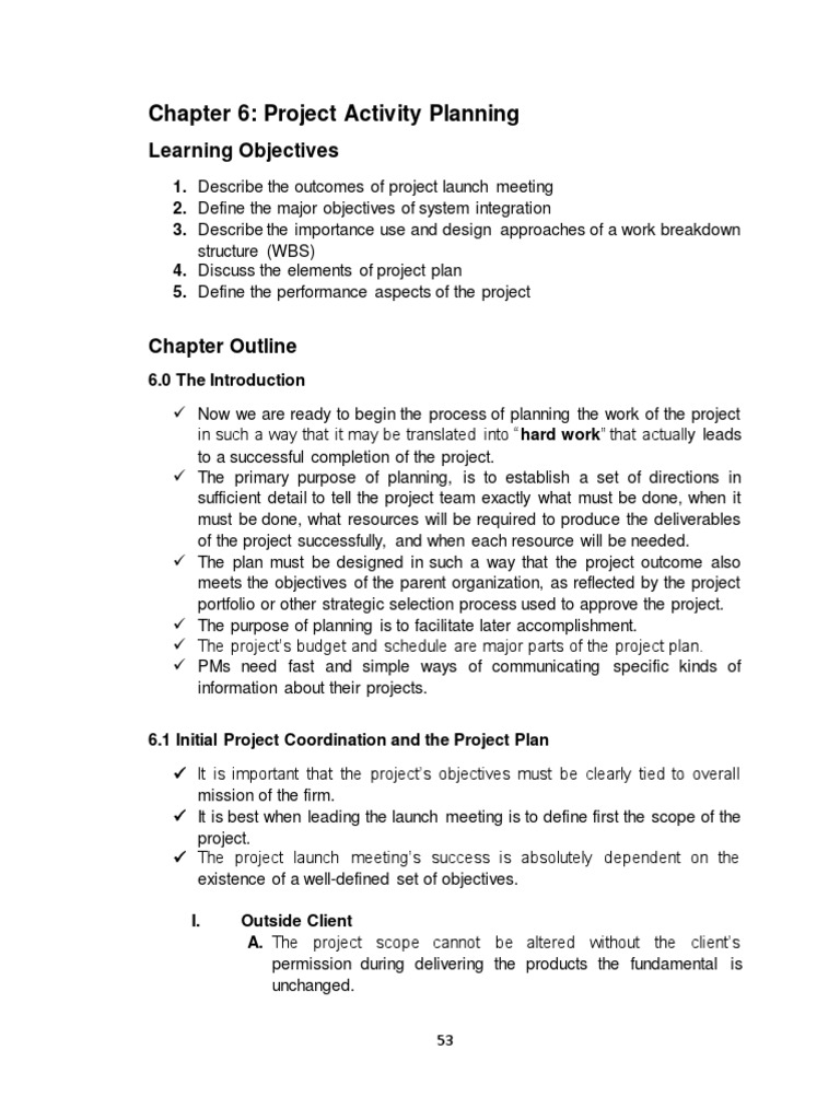 Chapter 6: Project Activity Planning: Learning Objectives | PDF ...