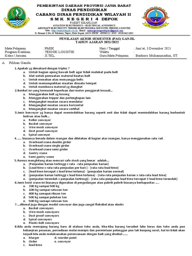Teknik Logistik Pas Semester Ganjil Smk Pdf