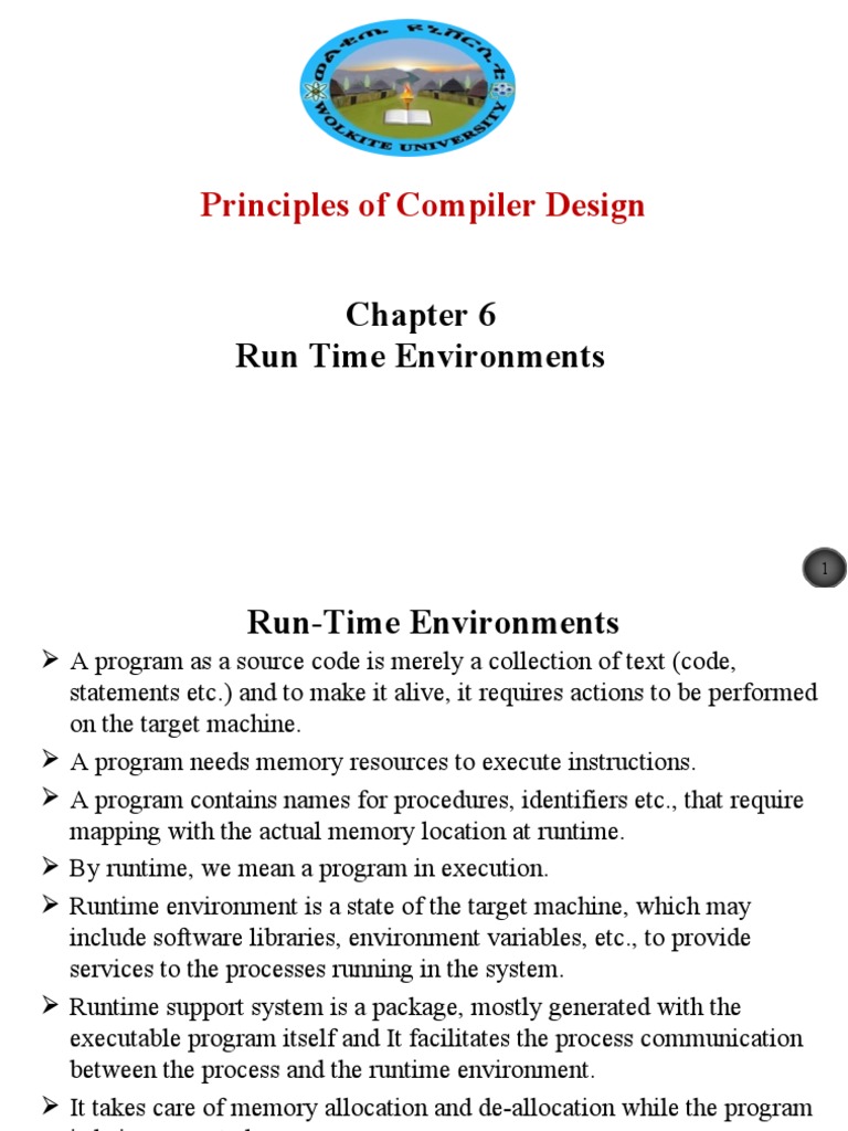 Principles of Compiler Design: Run Time Environments | PDF | Subroutine | Runtime System