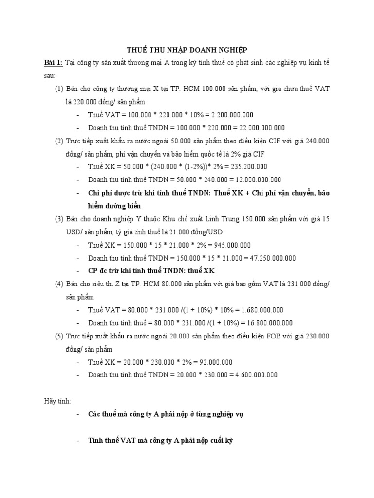 Bai Tap Thue TNDN | PDF