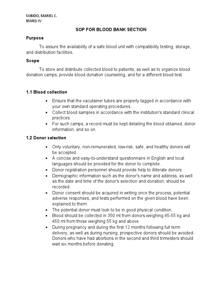 Sop For Bloodbank | PDF | Blood Donation | Hepatitis