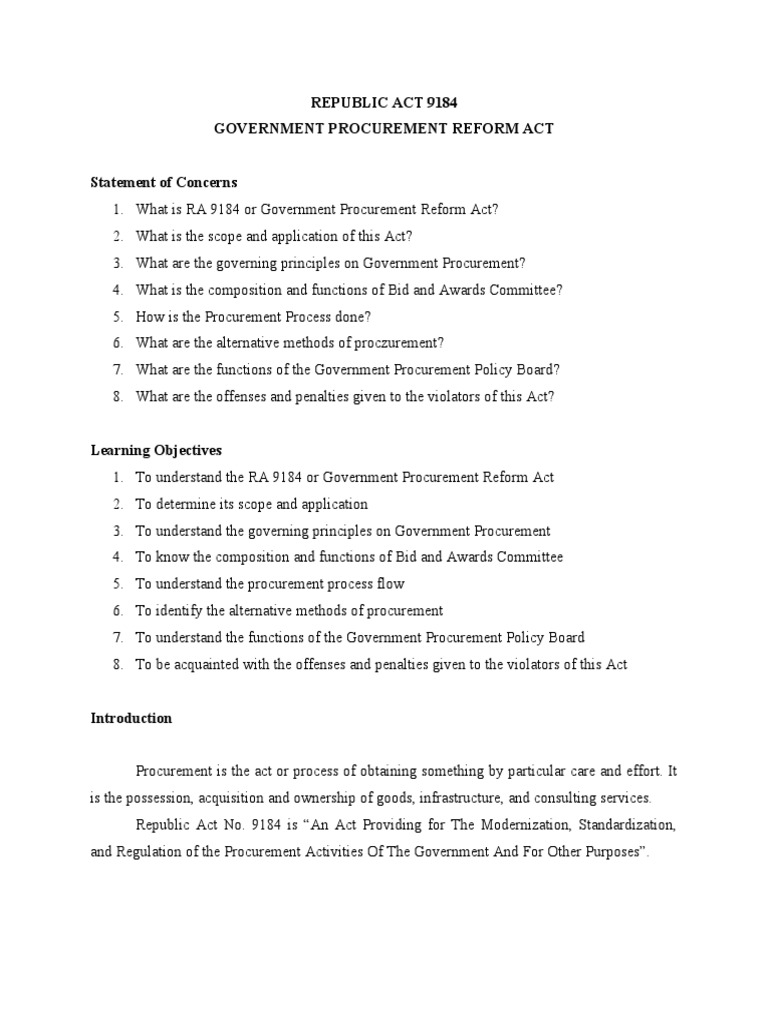 Government Procurement Reform Act Overview | PDF | Procurement ...