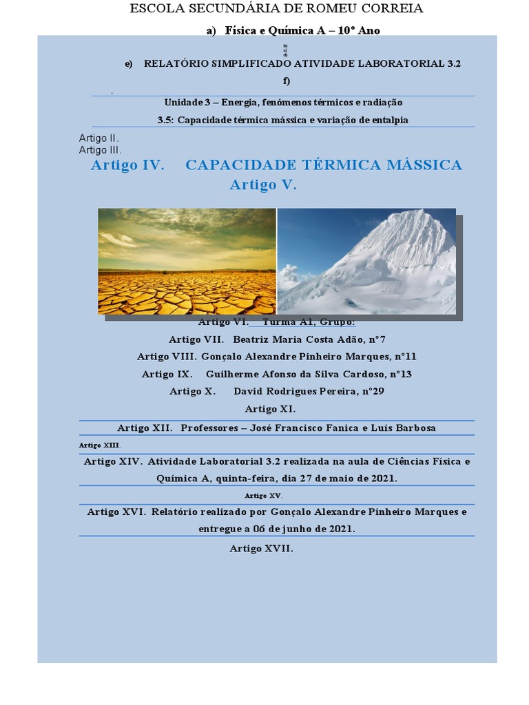 Capacidade Térmica Mássica do Alumínio | PDF | Calor | Termodinâmica