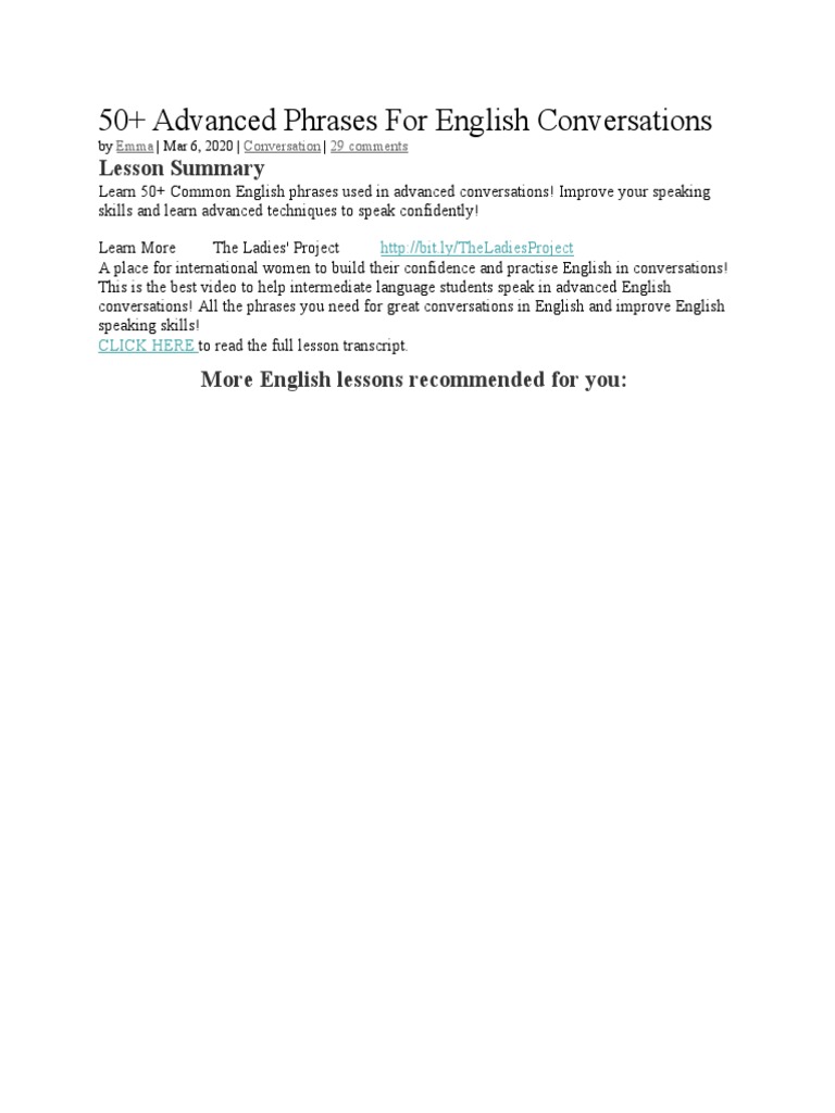 50 Advanced Phrases For English Conversations | PDF | Conversation ...