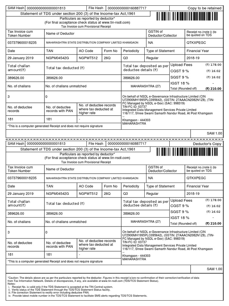 Copy To Be Retained Statement of TDS Under Section 200 (3) of The ...